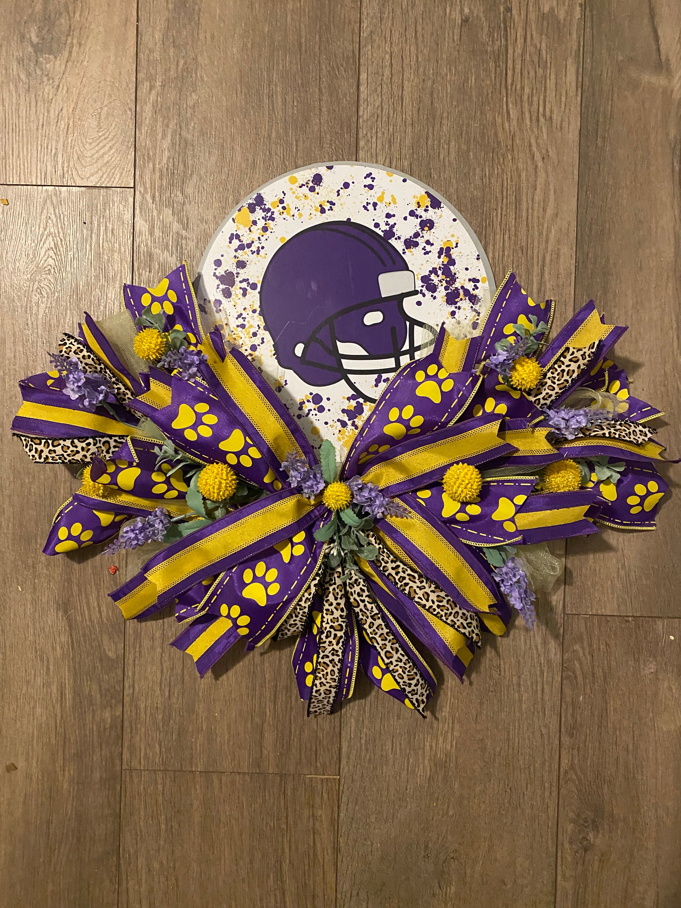 Purple and Gold Football Team Wreath, Handcrafted Sports Fan Decor ...