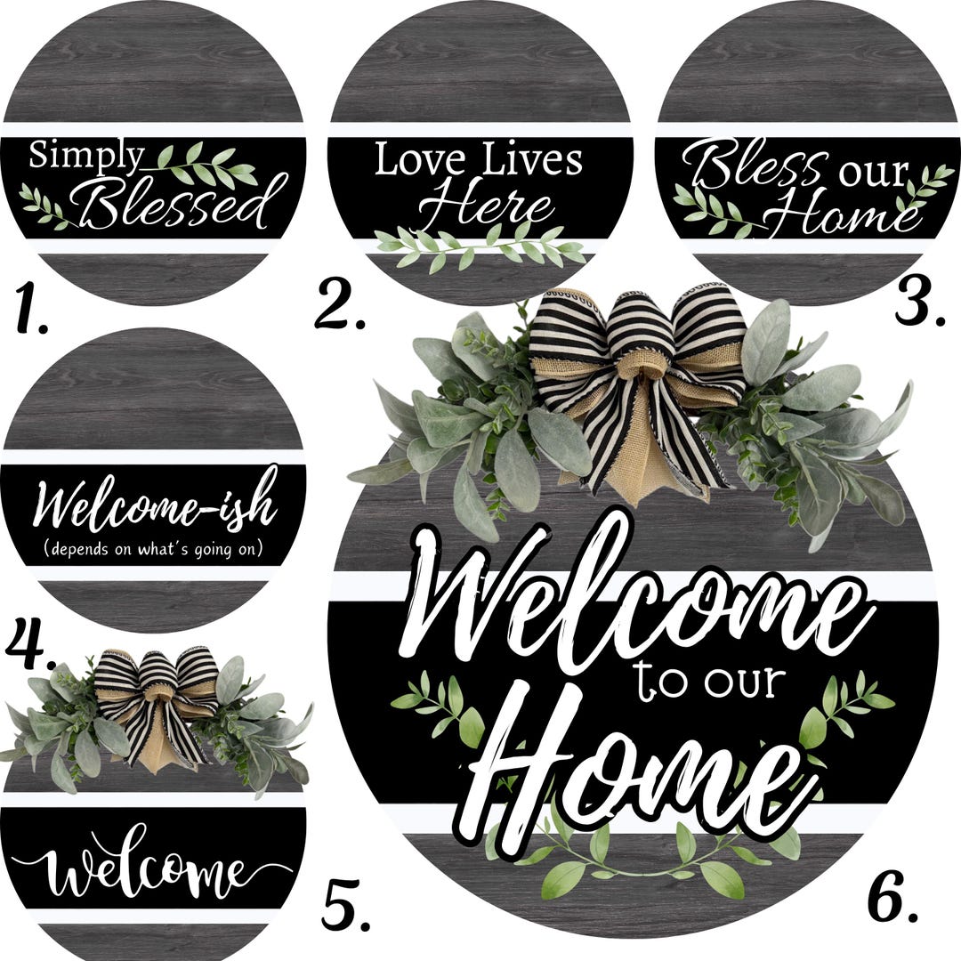 Rustic Dark Wood Welcome Sign Collection – Greenery, Bows, and ...