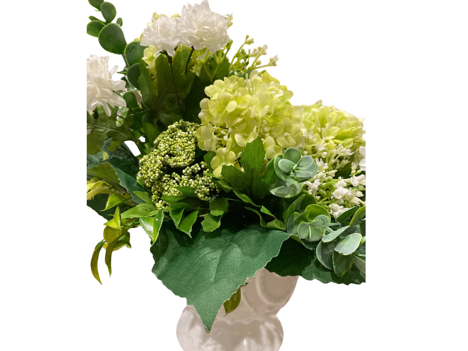 Handmade Floral Arrangement in White Vase Elegant Green and White Silk ...