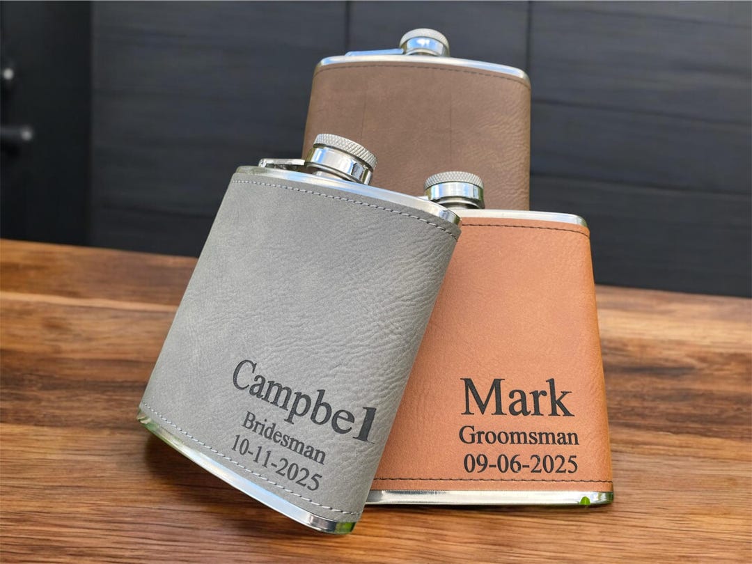 Personalized Leather Flask Gift Set, Custom Engraved 6 Oz Stainless ...