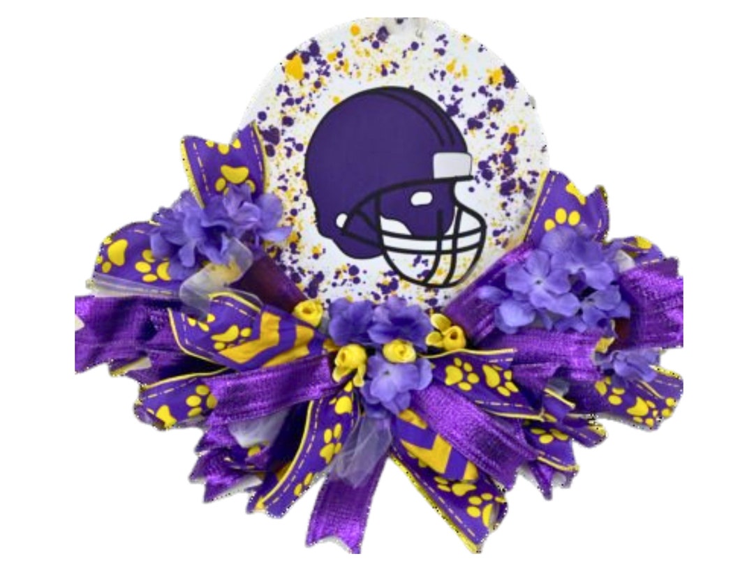 Purple and Gold Football Team Wreath, Handcrafted Sports Fan Decor ...