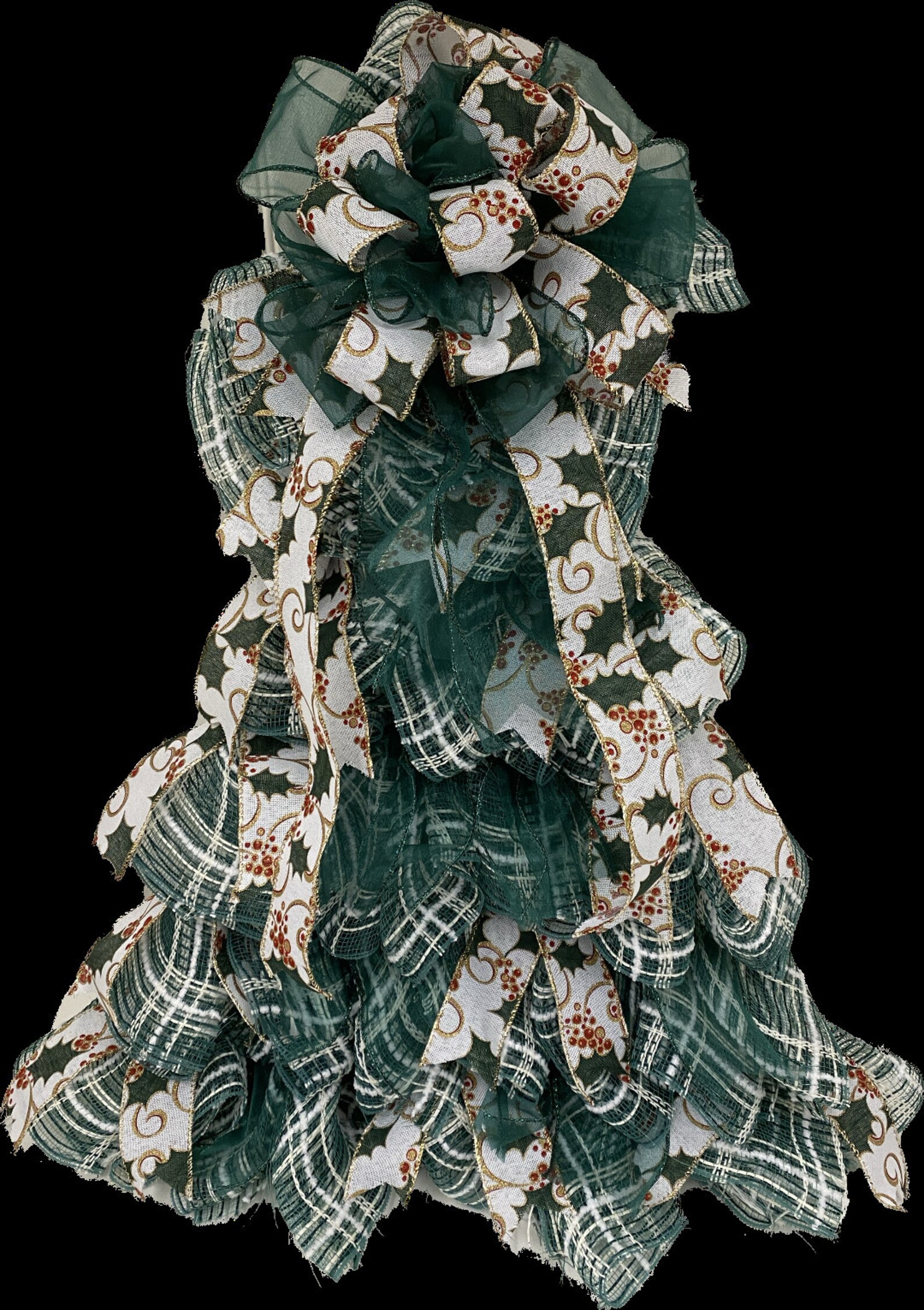 Christmas Tree Ribbon Decoration, Handmade Holiday Decor, Festive Green ...