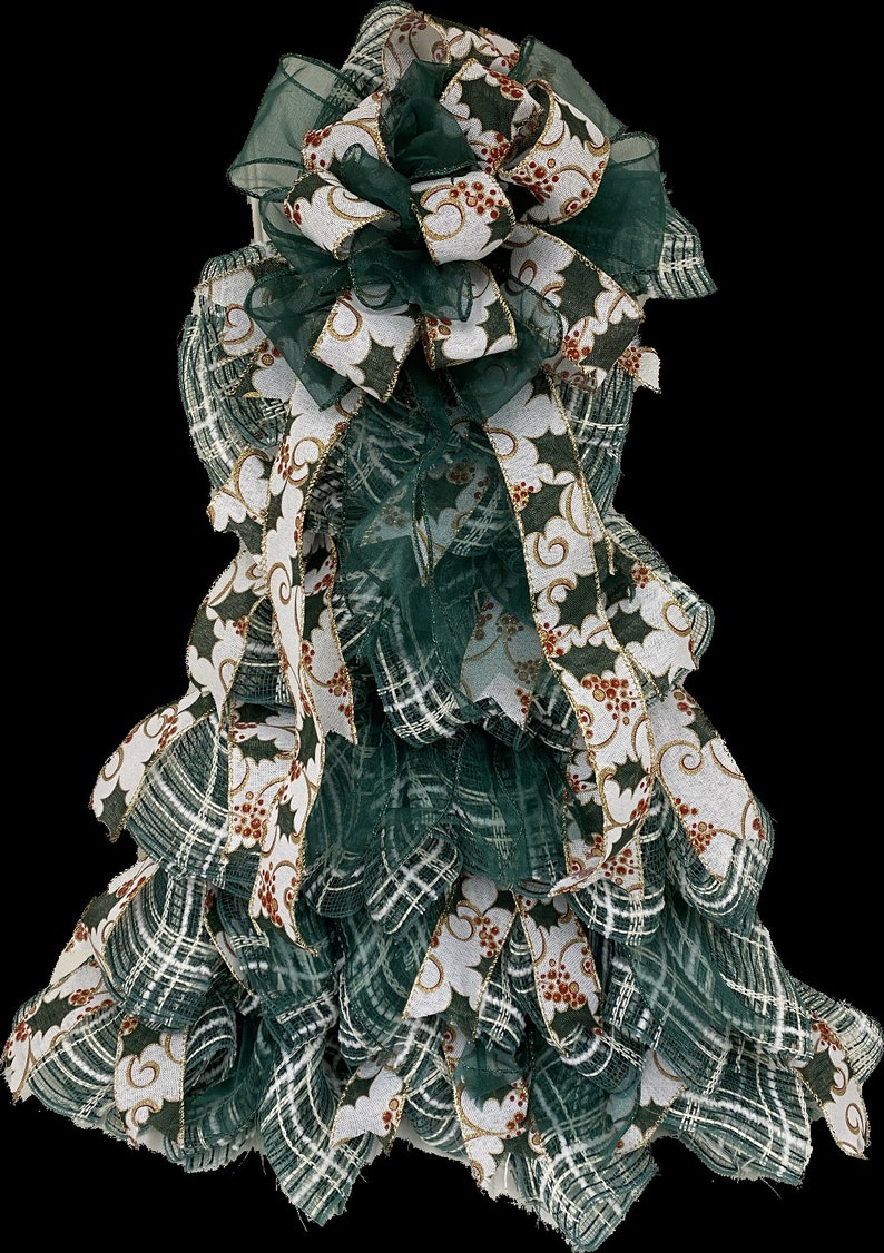 Christmas Tree Ribbon Decoration, Handmade Holiday Decor, Festive Green ...