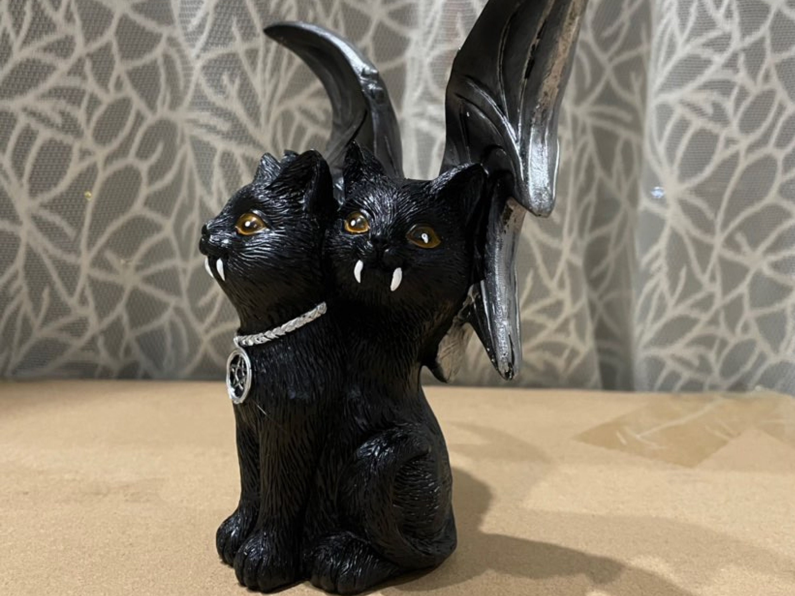Dark Evil Bat Wings Three Headed Cat Statue Room Decor - Etsy