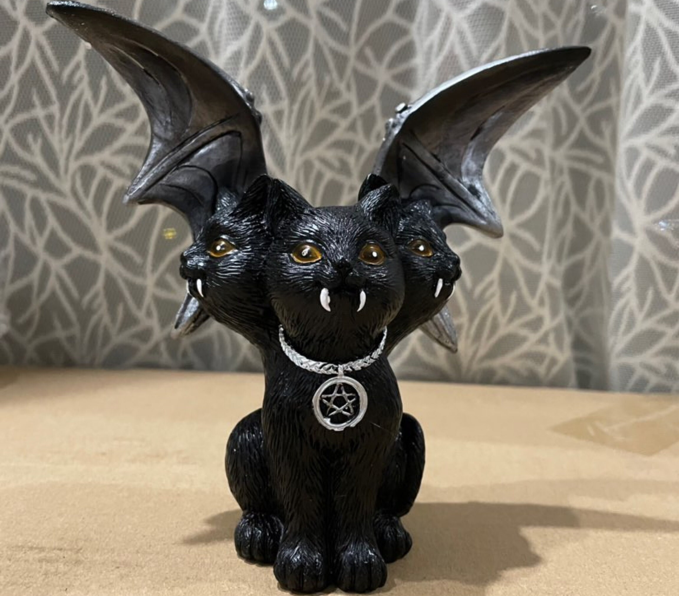 Dark Evil Bat Wings Three Headed Cat Statue Room Decor - Etsy