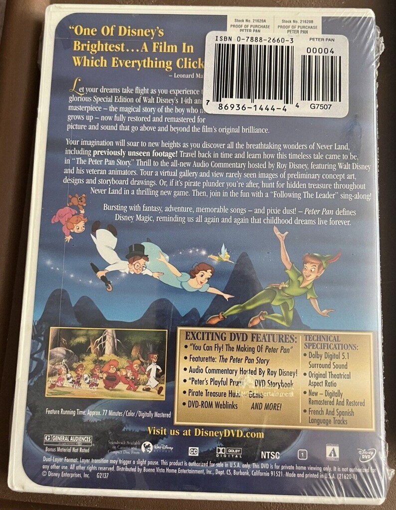 Walt Disney's Peter Pan dvd, 2002, Special Edition new/sealed - Etsy