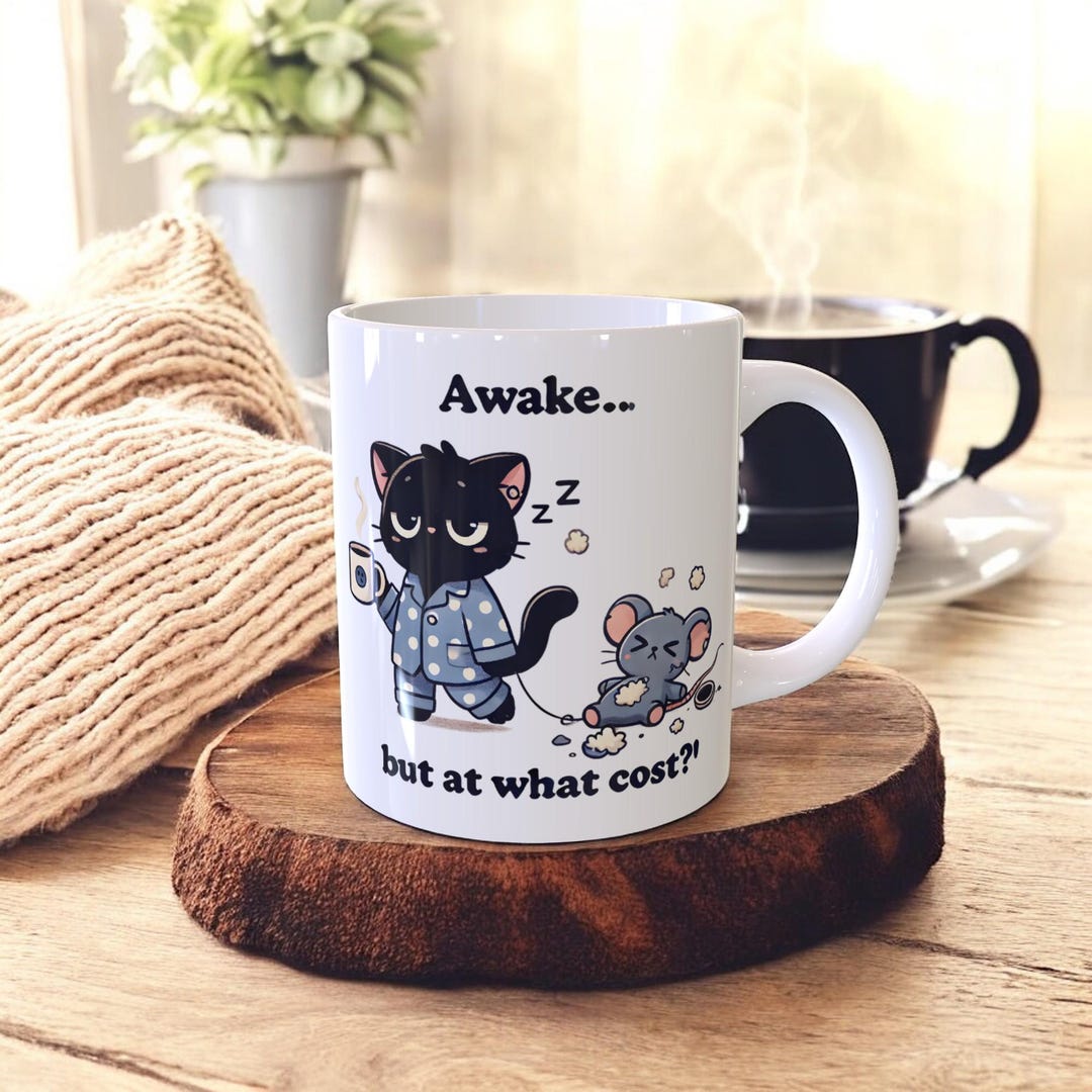 Grumpy Tired Cat Mug Awake but at What Cost Funny Relatable Coffee Cup ...