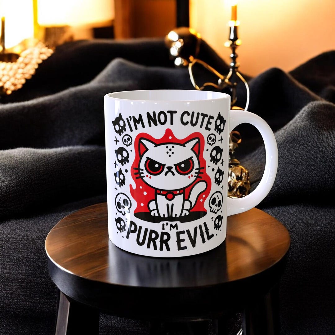 Cute Angry Cat Mug "im Not Cute Im Purr Evil" Funny Alternative Metal ...