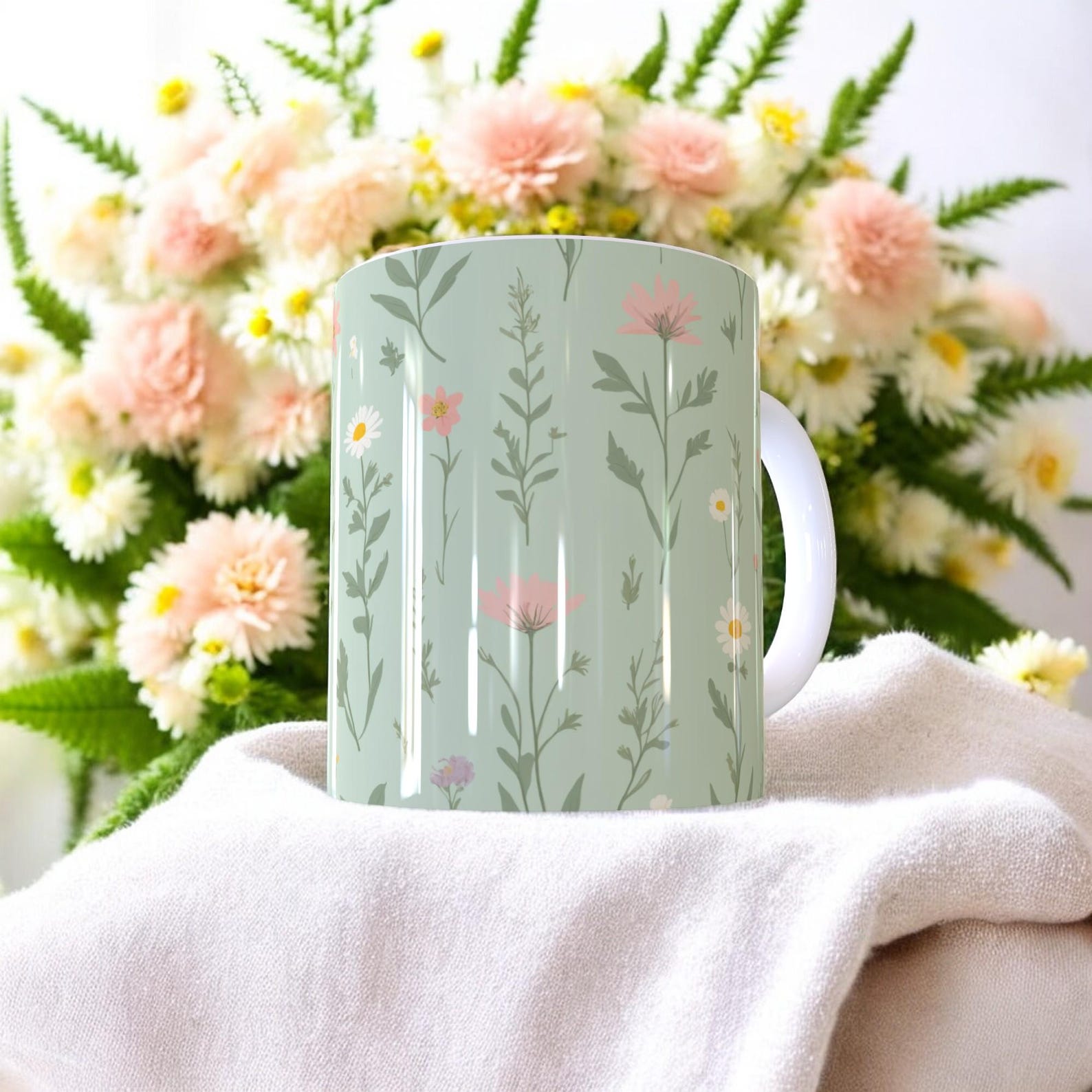 Wildflowers Pressed Flowers Pattern Cottagecore Mug Cozy Field Flowers ...