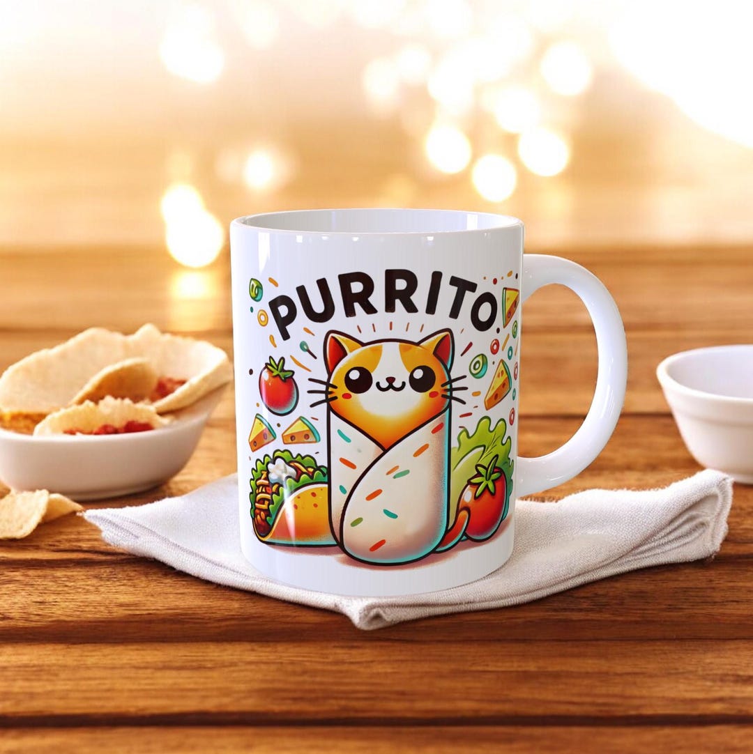 Cute Cat in a Burrito Purrito Funny and Adorable Mug for Cat Lovers ...