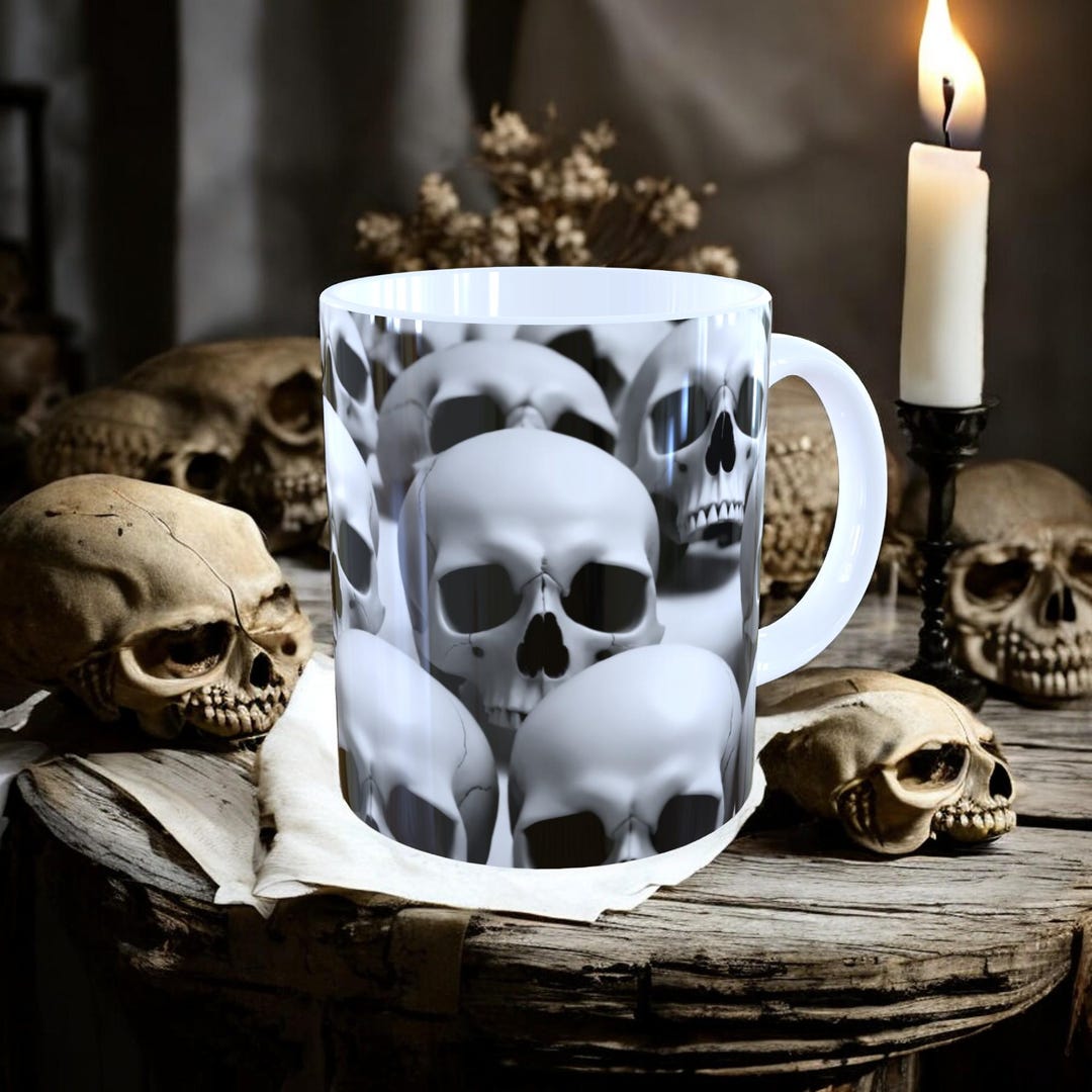 3D Skulls Mug, Spooky Design, Halloween Mug, Creepy Art, Unique Coffee ...