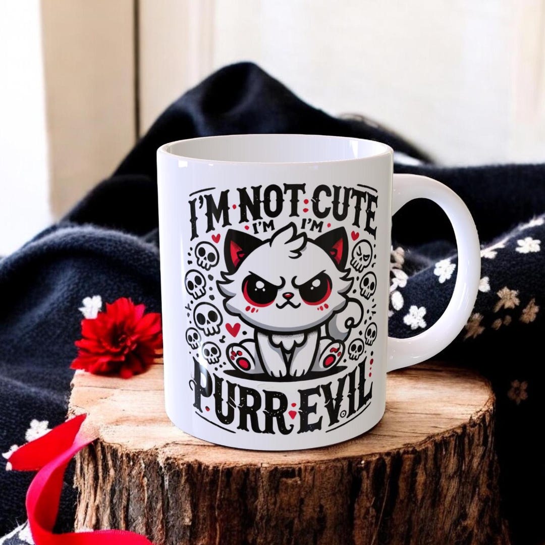 Cute Angry Cat Mug Purr Evil Cat Purr Meme Mug Cat Lover Gift for Cat ...