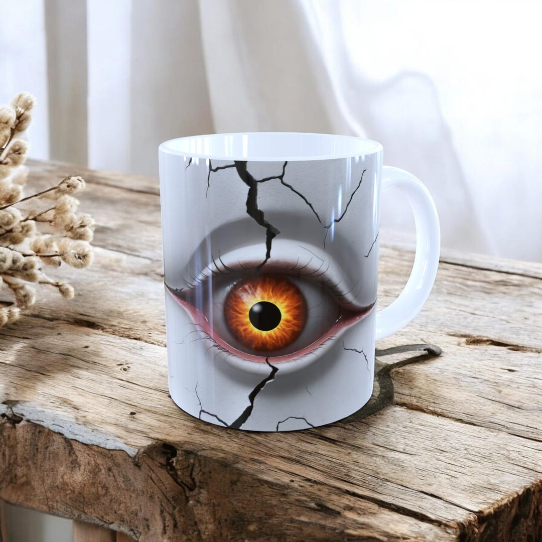 3D Realistic Eyes Mug, Cracks Illusion, Halloween Mug, Spooky Design ...