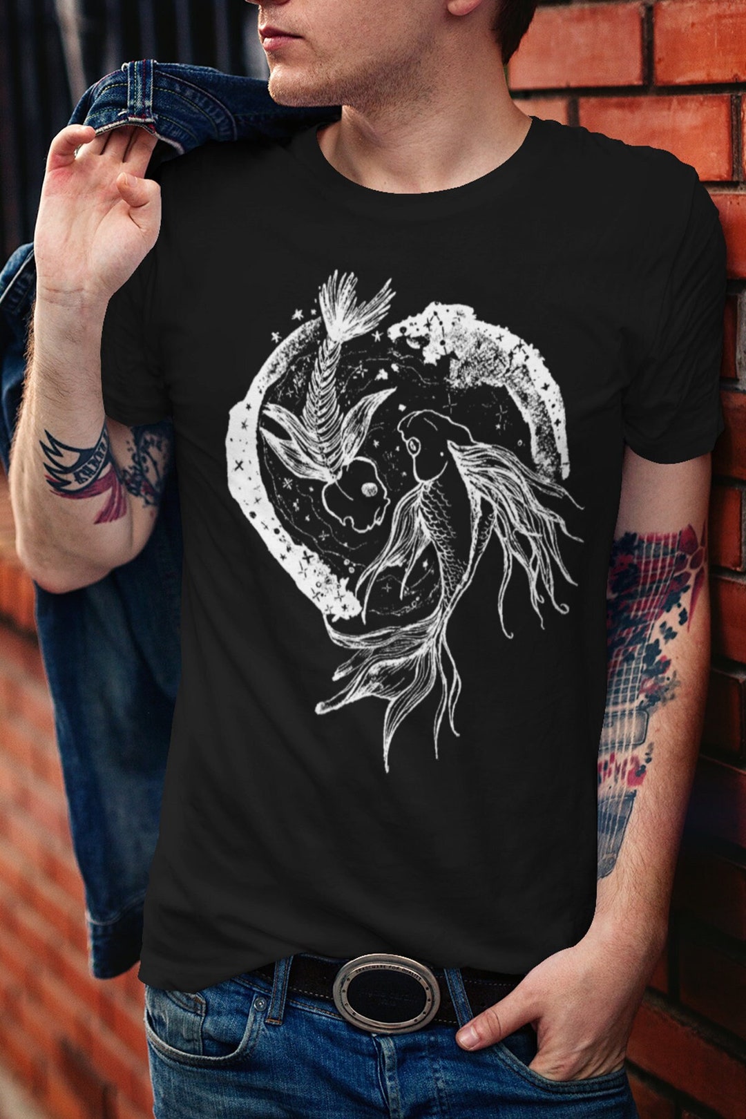 Koi Fish Design Screen Printing Unisex T-shirt, Art Design Hand Printed ...