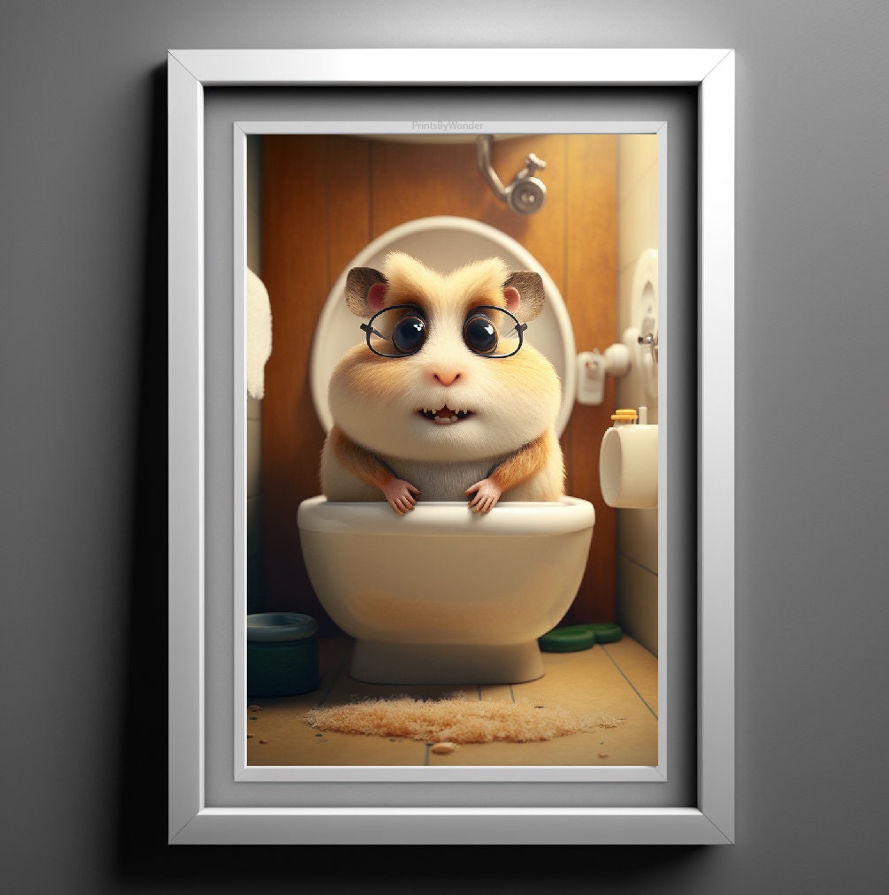 Cute Hamster Poster Printable Animal Funny Rodent in Toilet Poster ...