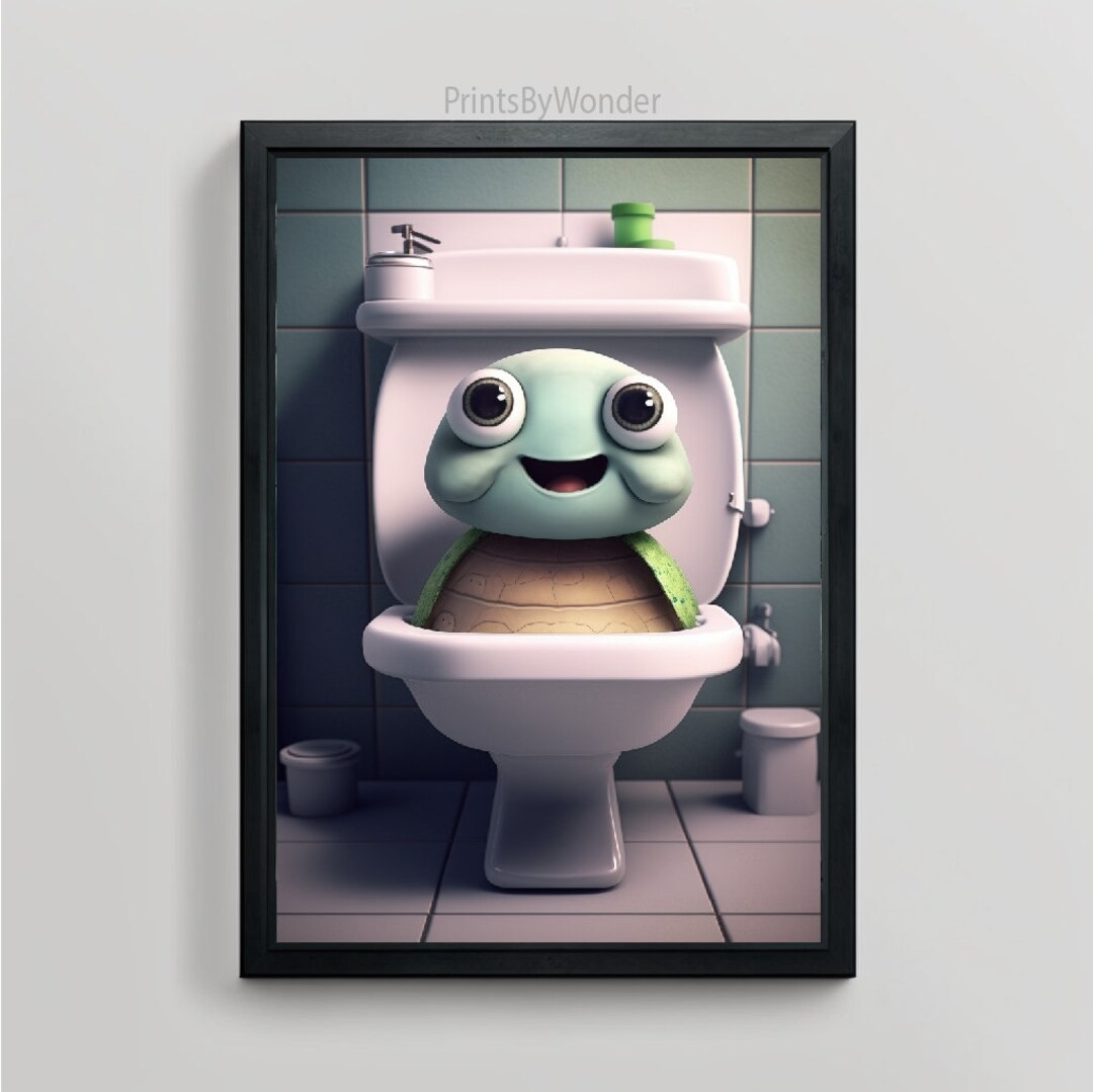 Turtle in Toilet Printable Funny Tortoise Animal Poster | Bathroom ...