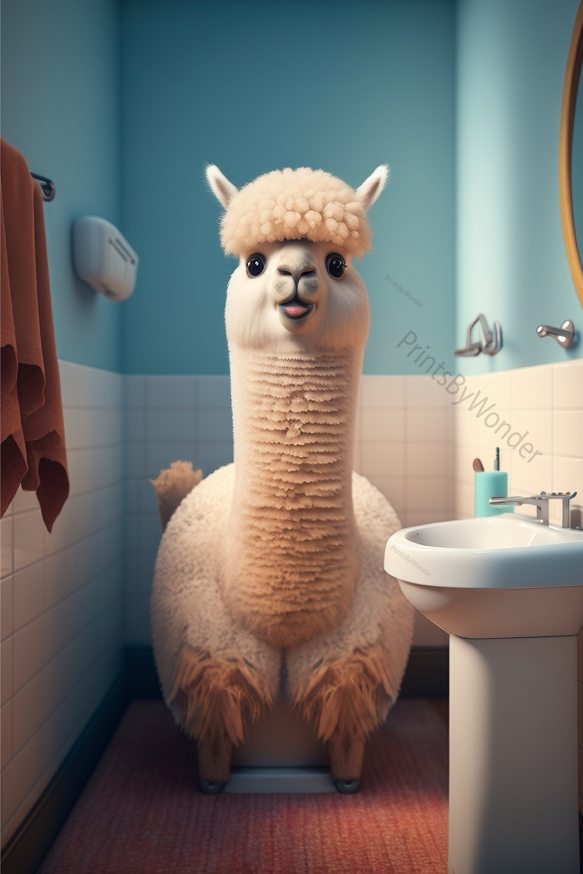 Funny Alpaca on Toilet Printable Animal Funny Poster - Etsy