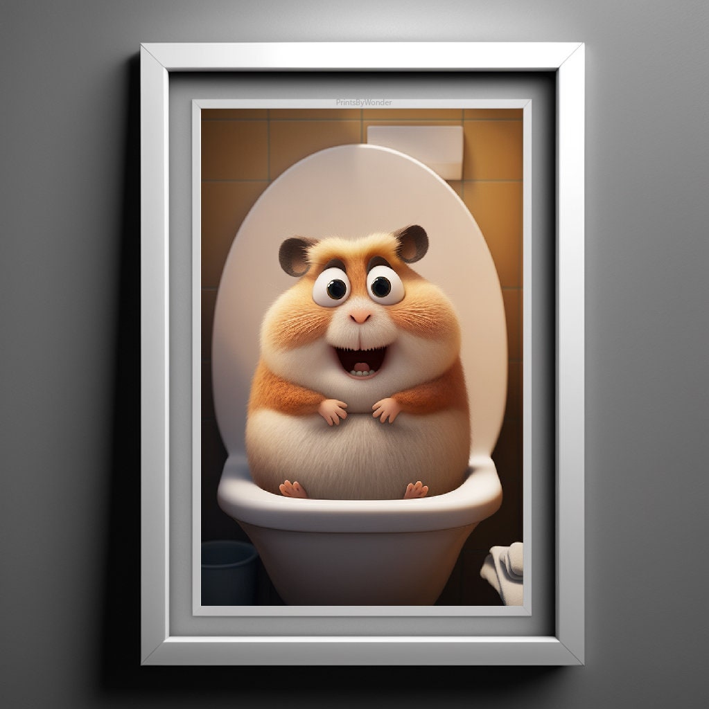 Funny Hamster Poster Printable Animal Funny Hamster in Toilet Poster ...