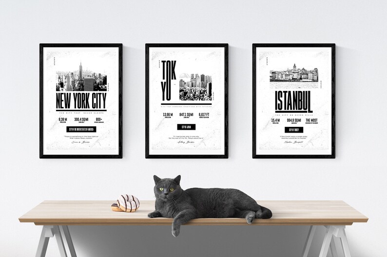 Set of 5 Printable City Wall Art Poster, City Posters, Digital ...