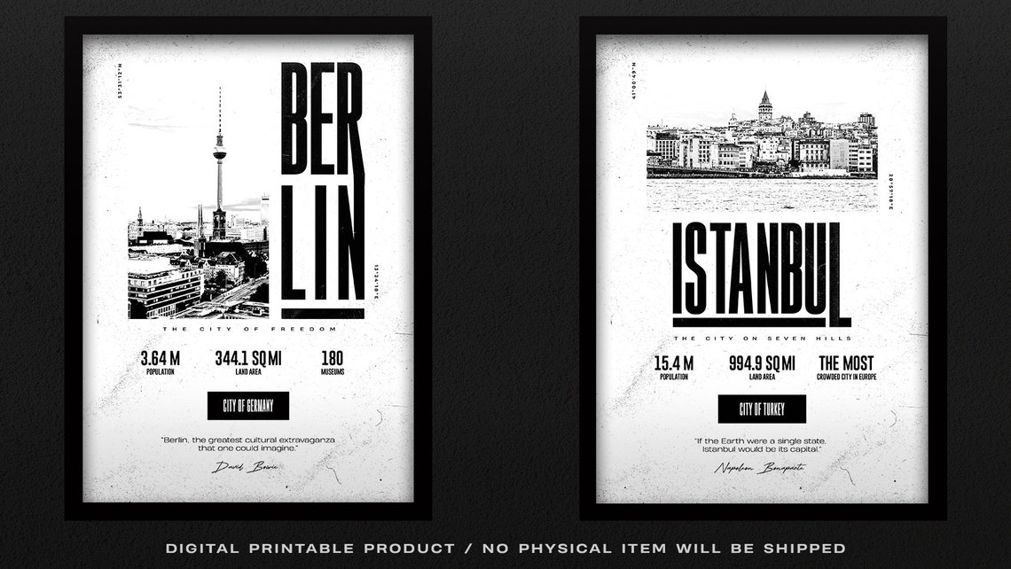 Set of 5 Printable City Wall Art Poster, City Posters, Digital ...