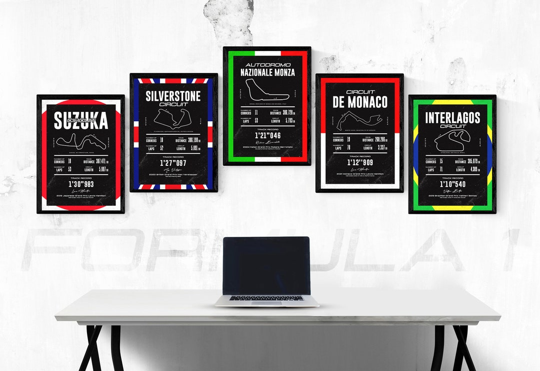 Set of 5 Printable Formula 1 Track Wall Art Poster, Motorsports Tracks ...