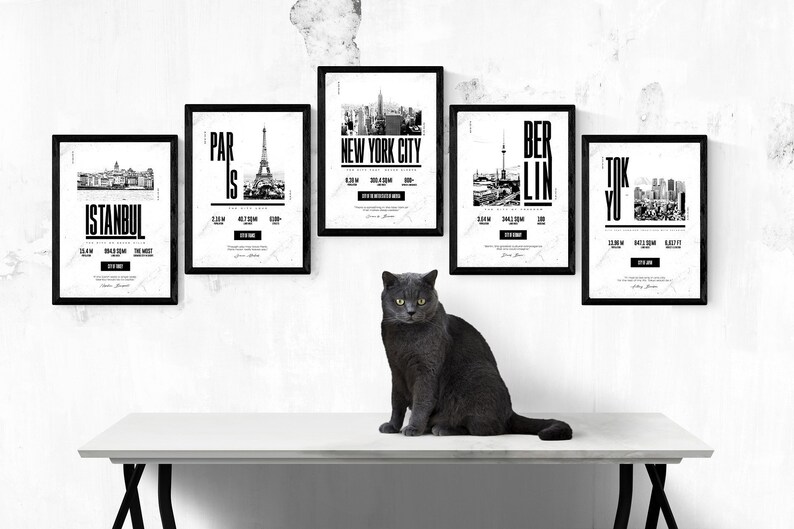 Set of 5 Printable City Wall Art Poster, City Posters, Digital ...