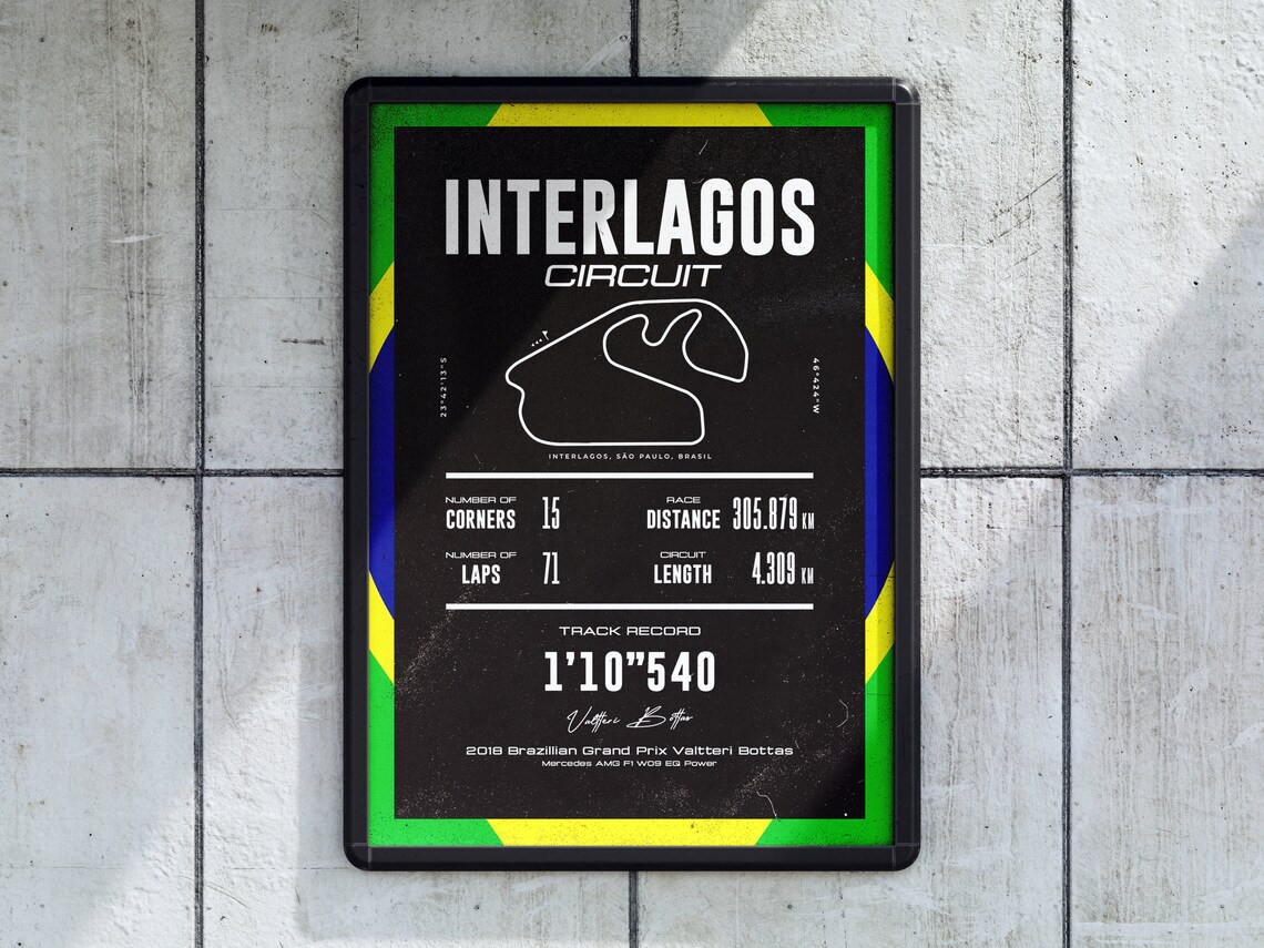 Interlagos Wall Art, Brazilian Grand Prix Poster, Brasil Sao Paulo ...
