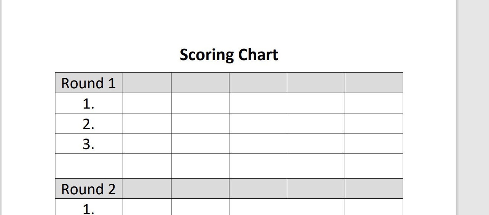 Score Card Printable for Games - Etsy