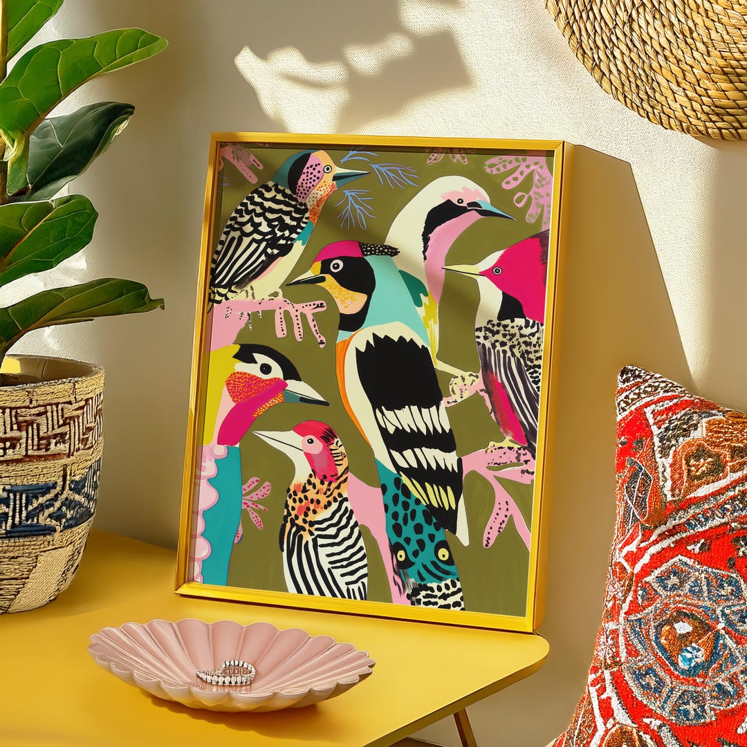 Maximalist Birds Wall Art Poster – Designer Statement Art Piece for ...