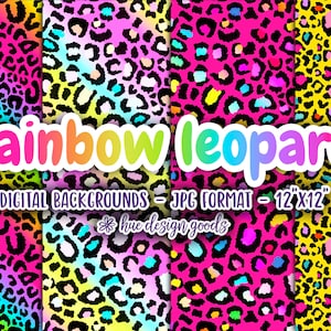 Rainbow Leopard Pattern Digital Backgrounds | Bright & Colorful Neon ...