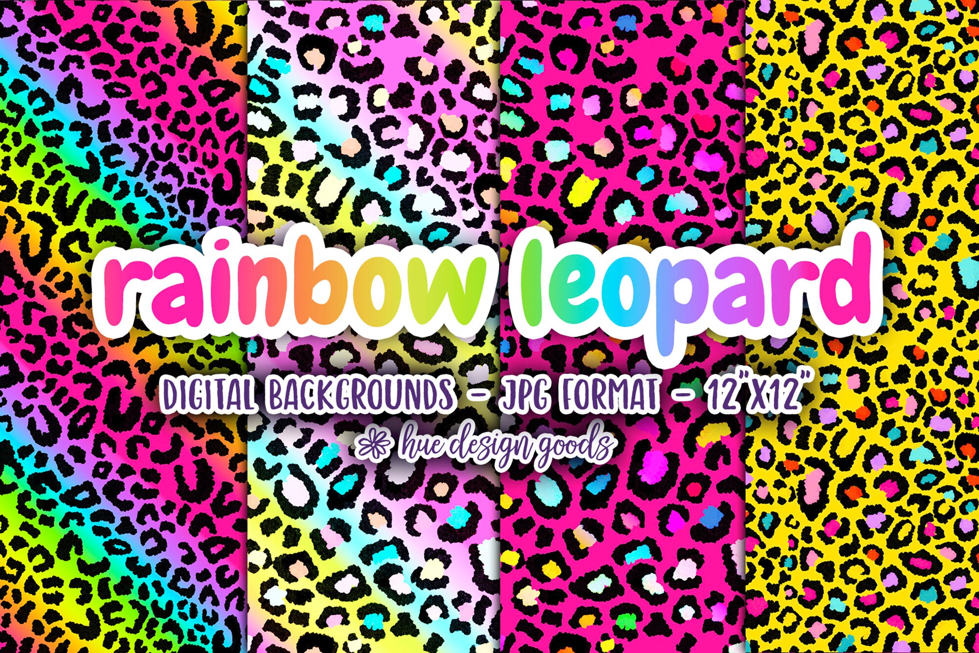 Rainbow Leopard Pattern Digital Backgrounds | Bright & Colorful Neon ...