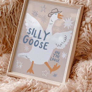 Silly Goose on the Loose Art Print | Whimsical Cowboy Hat Goose | Funny ...