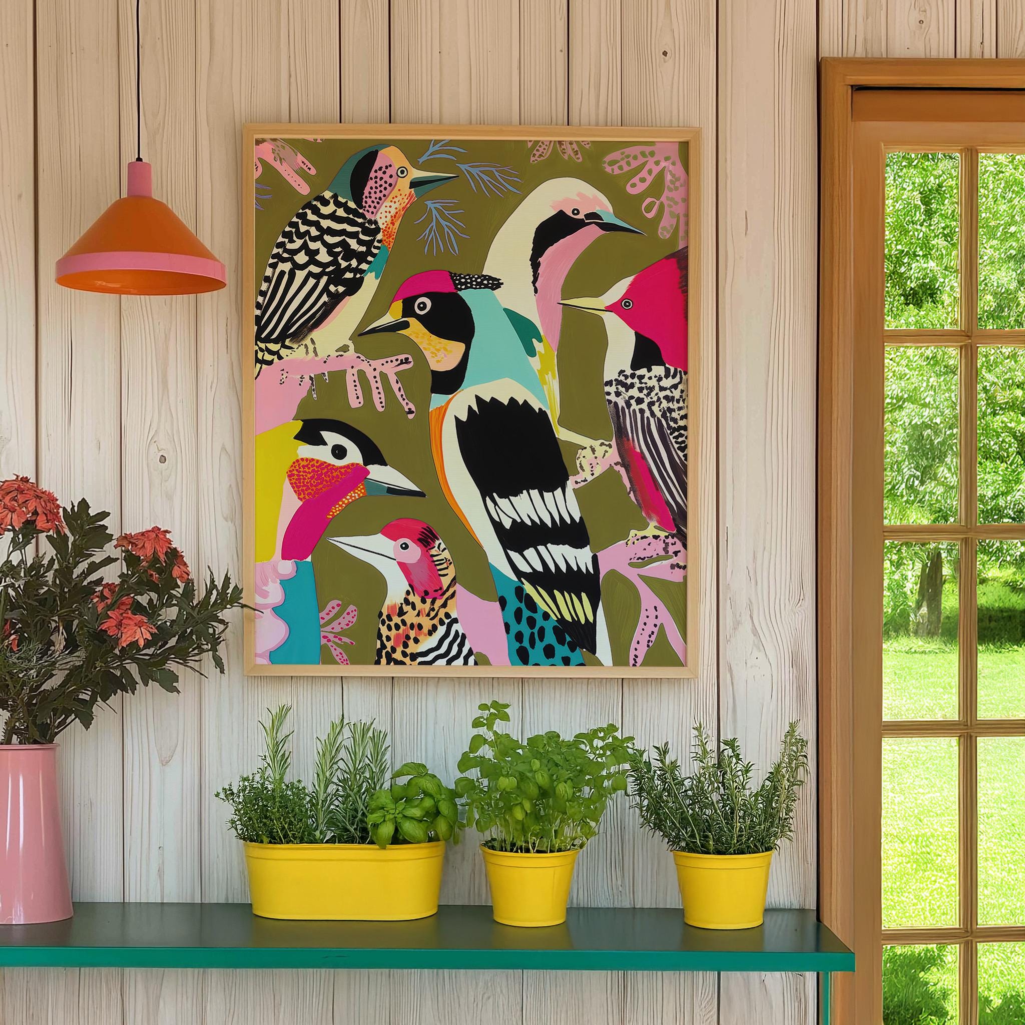 Colorful Designer Birds Art Print – Modern Maximalist Wall Art With ...