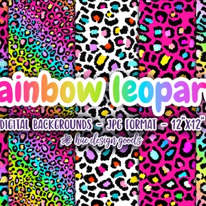 Rainbow Leopard Pattern Digital Backgrounds | Bright & Colorful Neon ...