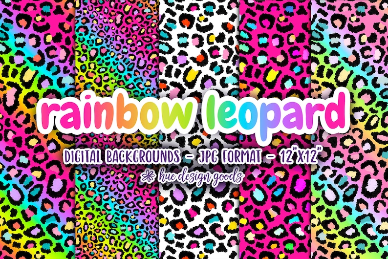 Rainbow Leopard Pattern Digital Backgrounds | Bright & Colorful Neon ...
