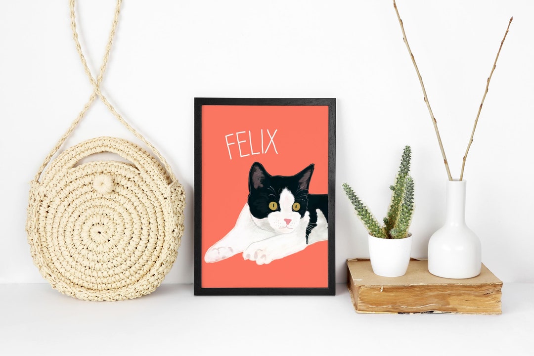 Badly Drawn Cat Portrait One-of-a-kind Pet Illustration for Cat Lovers ...