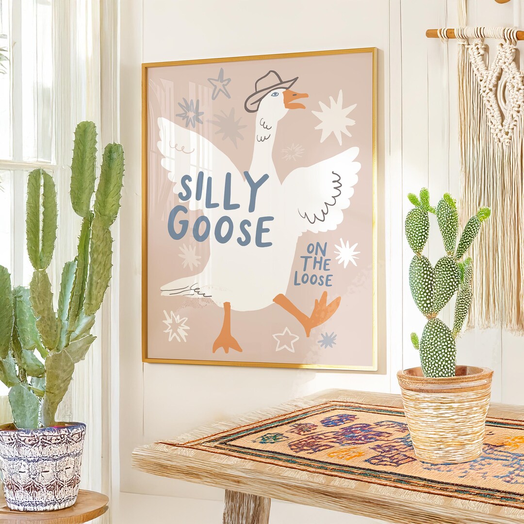 Silly Goose on the Loose Art Print | Whimsical Cowboy Hat Goose | Funny ...