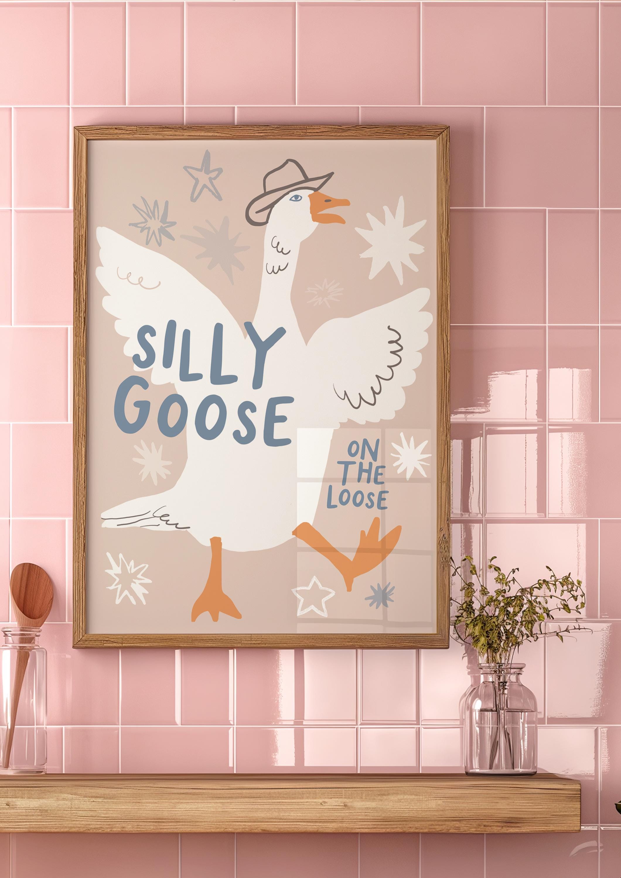 Silly Goose on the Loose Art Print | Whimsical Cowboy Hat Goose | Funny ...