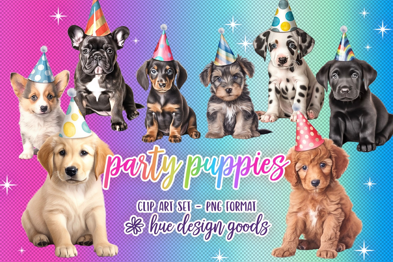 Dogs Wearing Party Hats Clip Art Images Cute Birthday Party Puppies ...