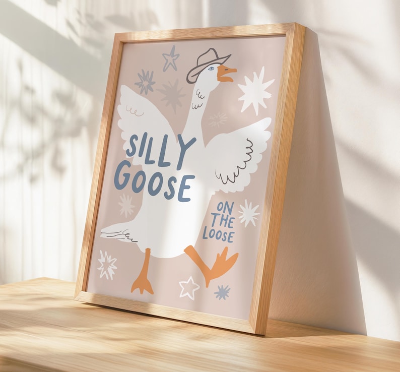 Silly Goose on the Loose Art Print | Whimsical Cowboy Hat Goose | Funny ...