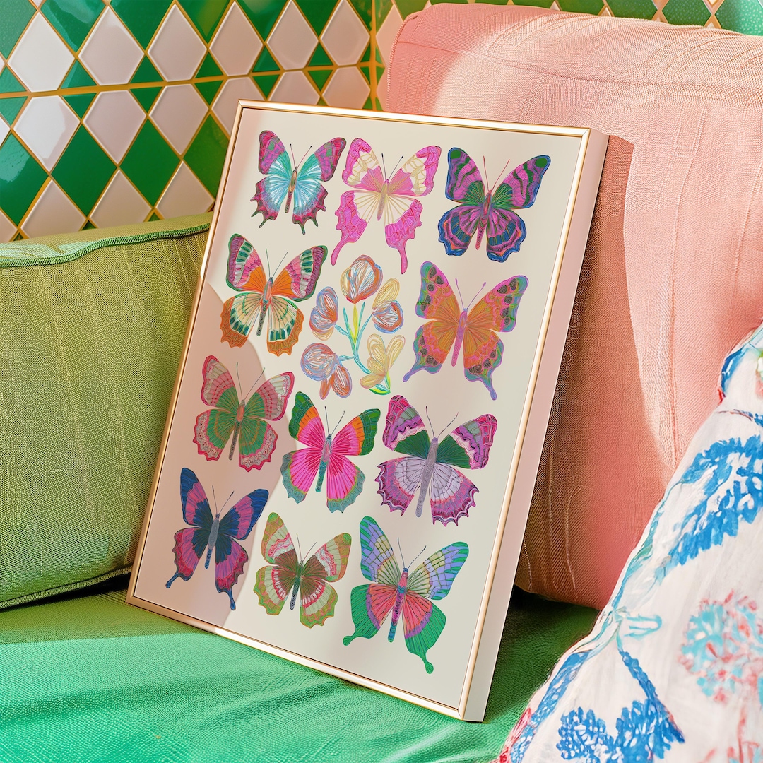 Colorful Butterfly Art Print | Botanical Wall Decor | Vibrant Boho ...