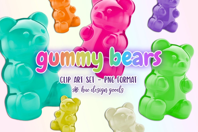Cute Gummy Bears Clip Art Set Colorful Rainbow Candy Party Gummy Bear ...