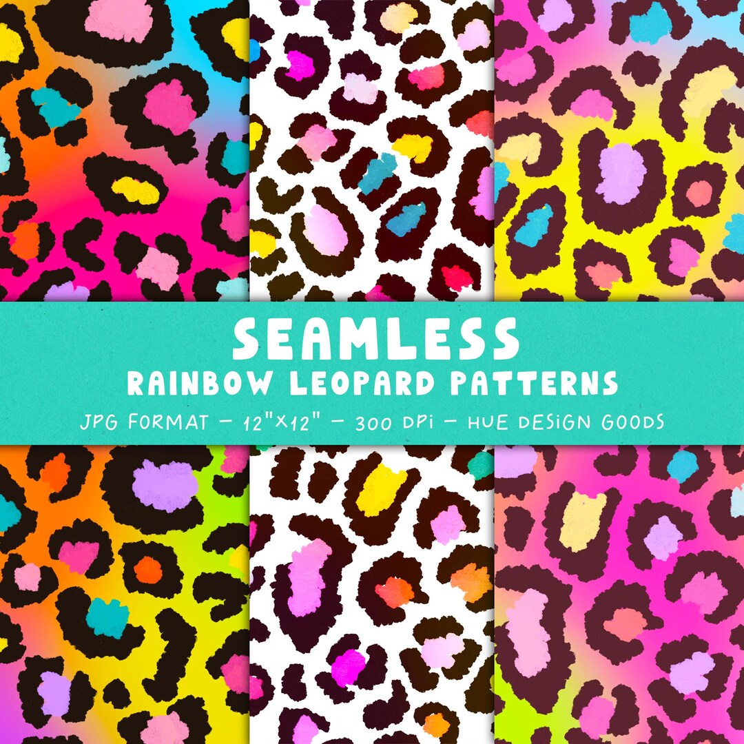 Seamless Rainbow Leopard Print Digital Paper Pack | Vibrant Cheetah ...