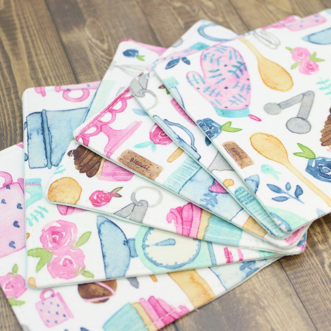 Kitchen & Tea Party Coasters | Set of 6 | Cloth Drink Coasters | Gift ...
