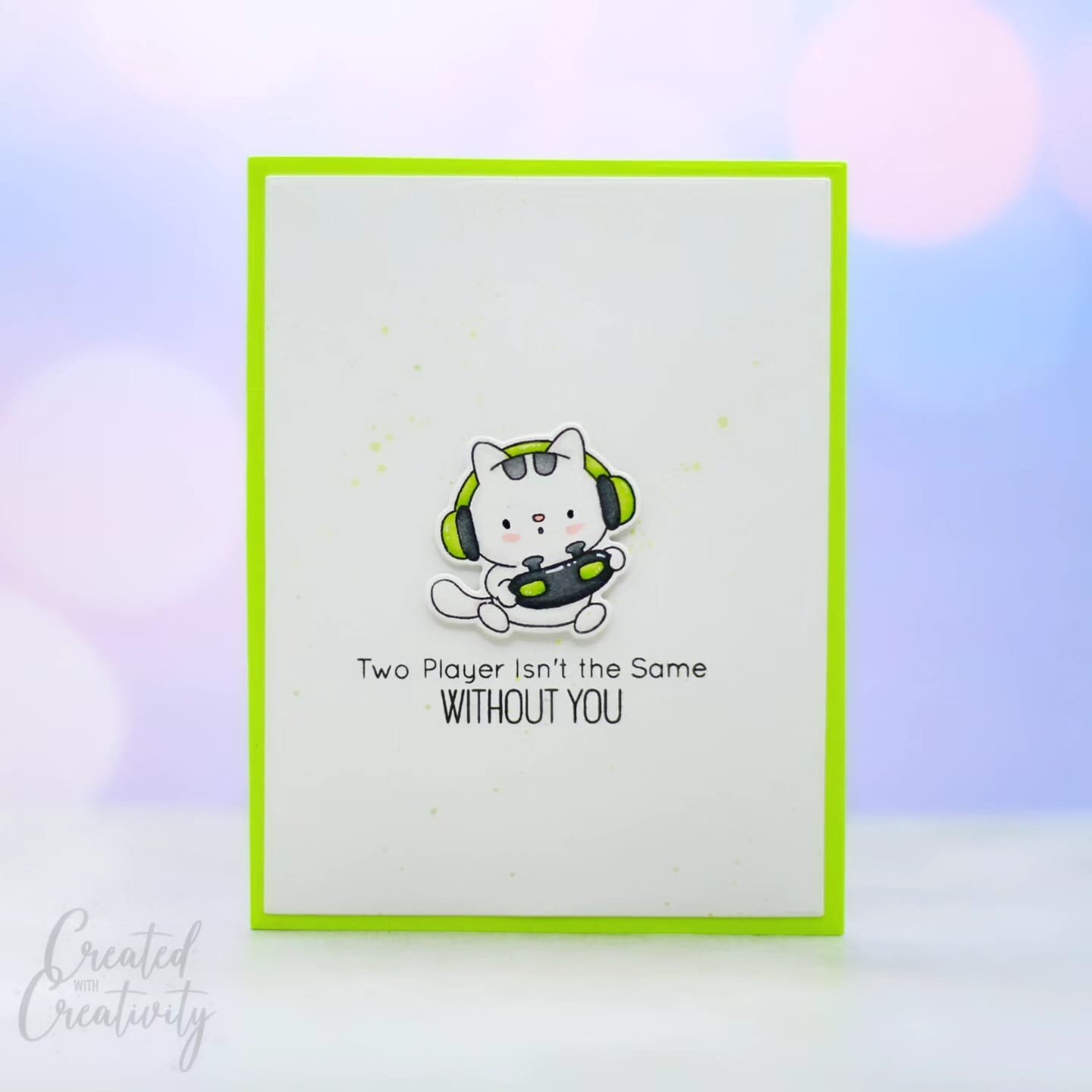Cute Gamer Cat Greeting Card | Two Player Isn't the Same Without You ...