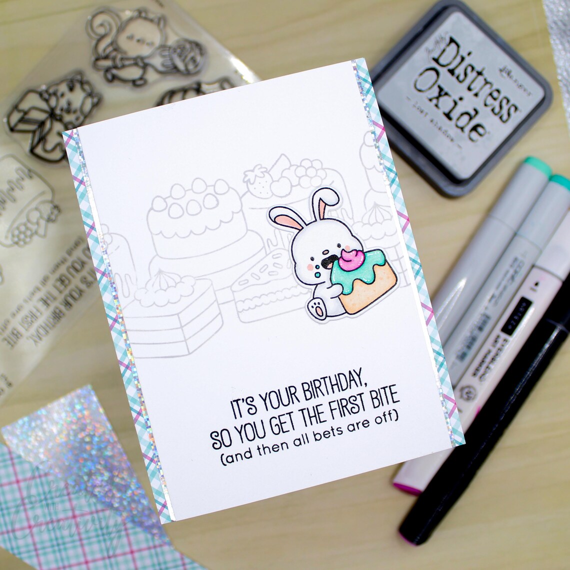 Cute Bunny Birthday Card Birthday Celebration Adorable Animal Card Cake ...