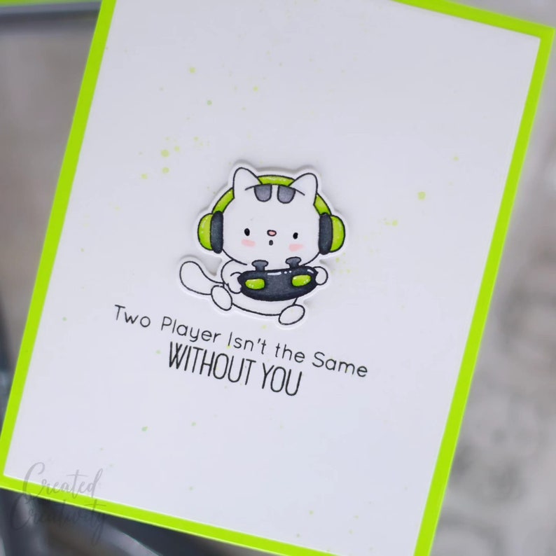 Cute Gamer Cat Greeting Card | Two Player Isn't the Same Without You ...