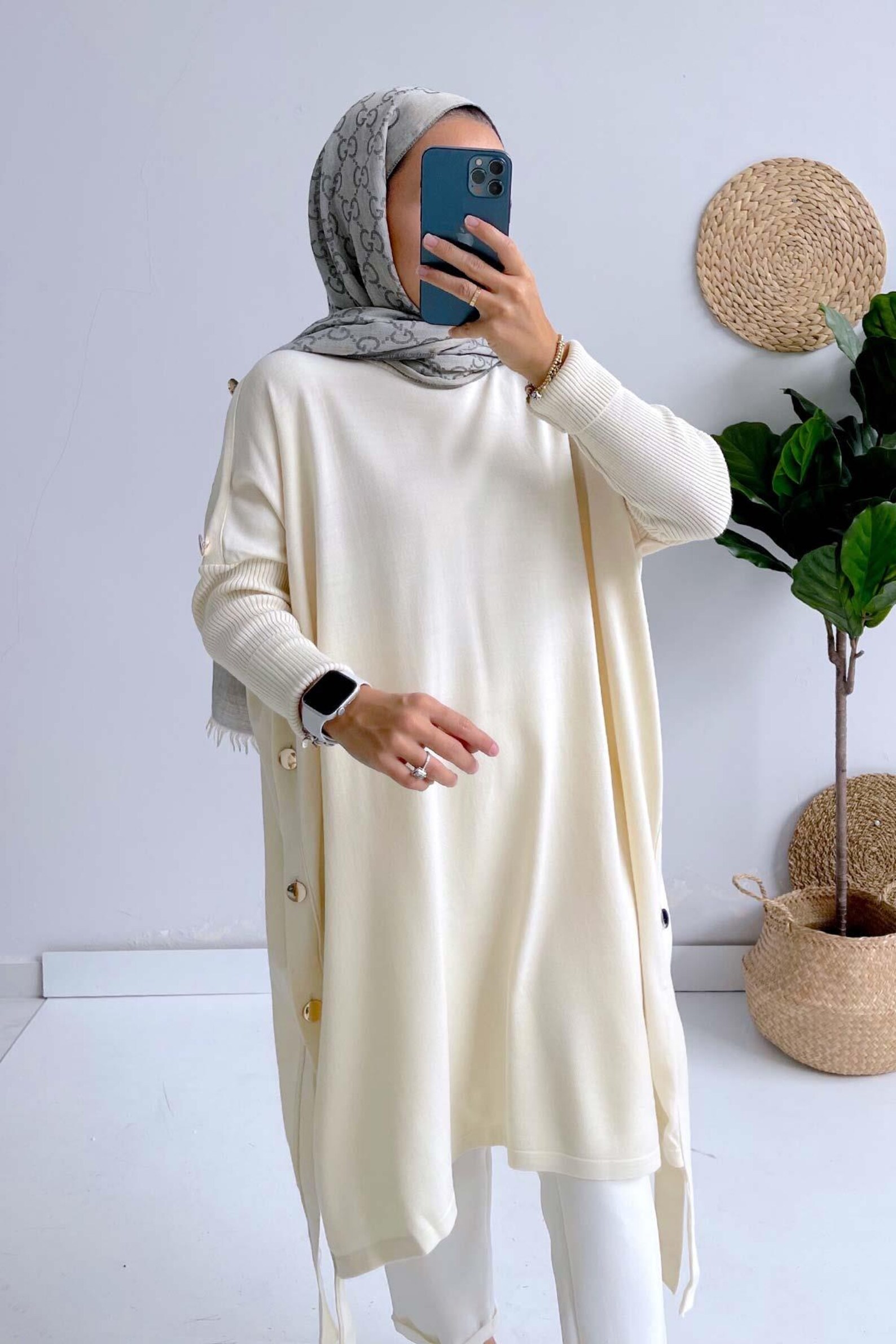 Stylish Ecru Poncho With Side Buttons – Modest Fashion Trend, Loose Fit ...