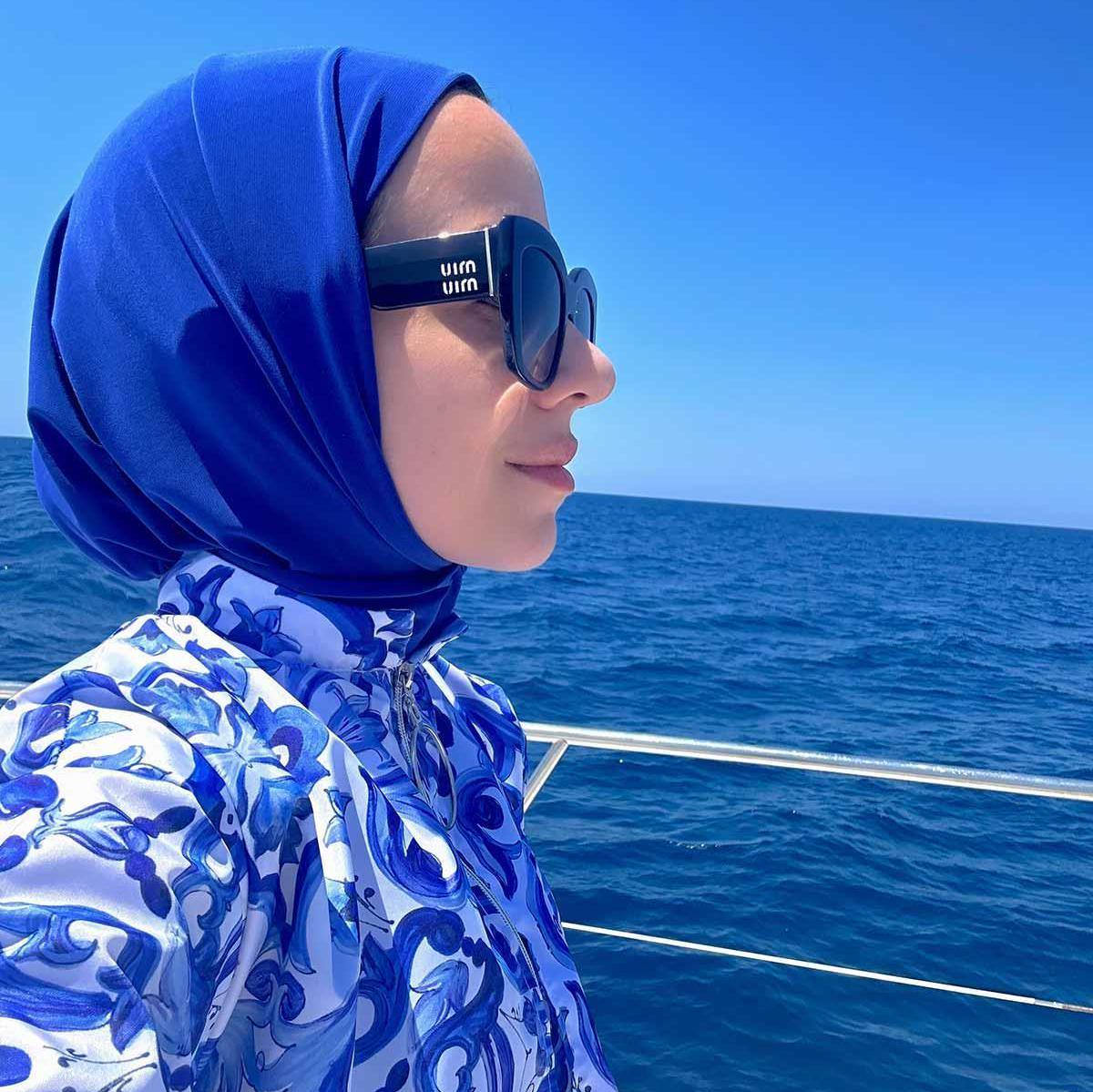 Blue Patterned Modest Hijab Swimsuit for Women, Full-cover Swimwear ...
