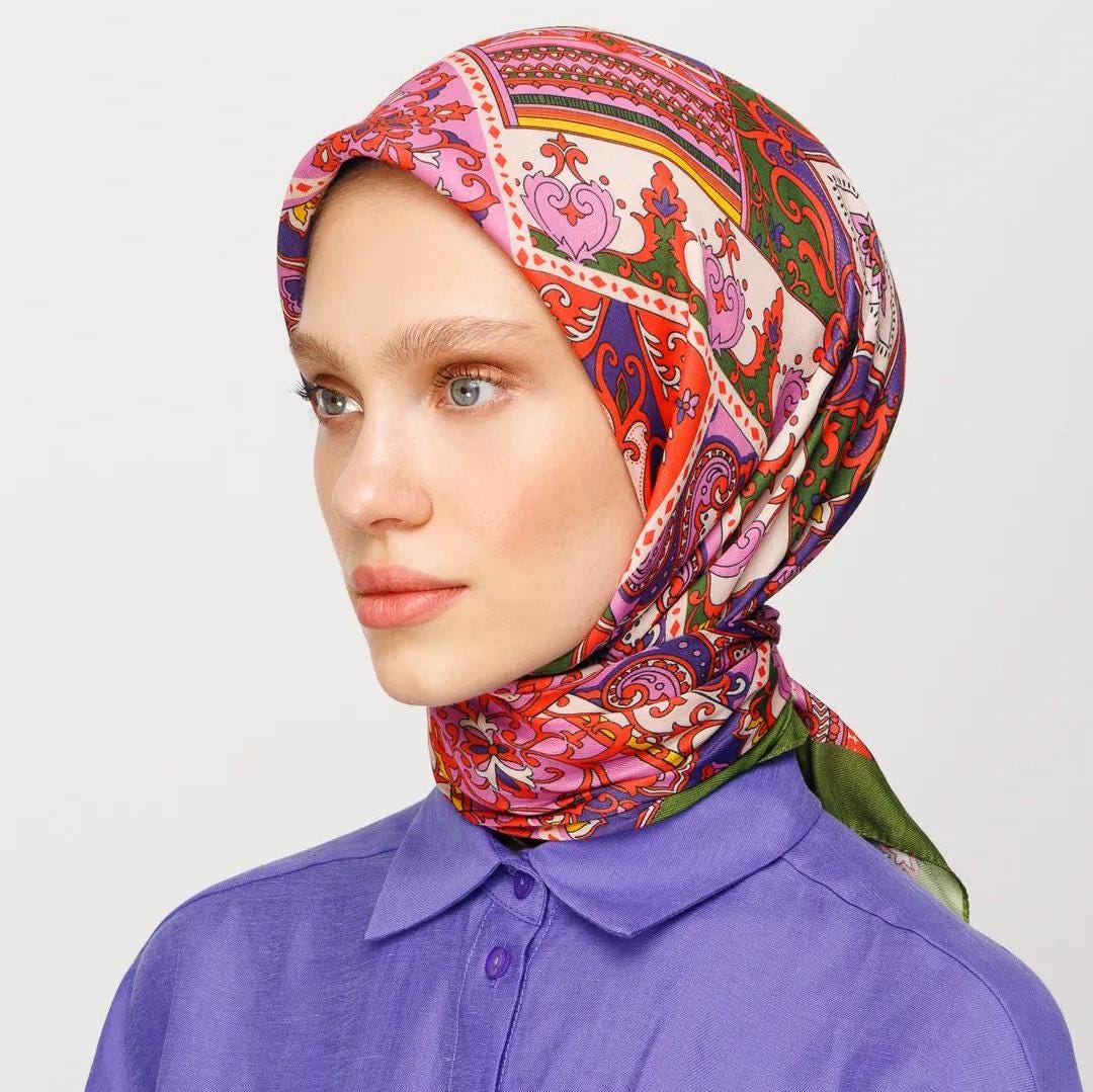 40 Patch Pattern Digital Soft Scarf | Square Hijab | Lightweight ...